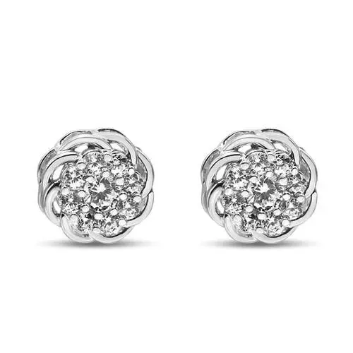 HAUS OF BRILLIANCE Silver 1/2 Cttw Round Diamond Cluster Floral Halo Stud Earrings - White |  Diamond